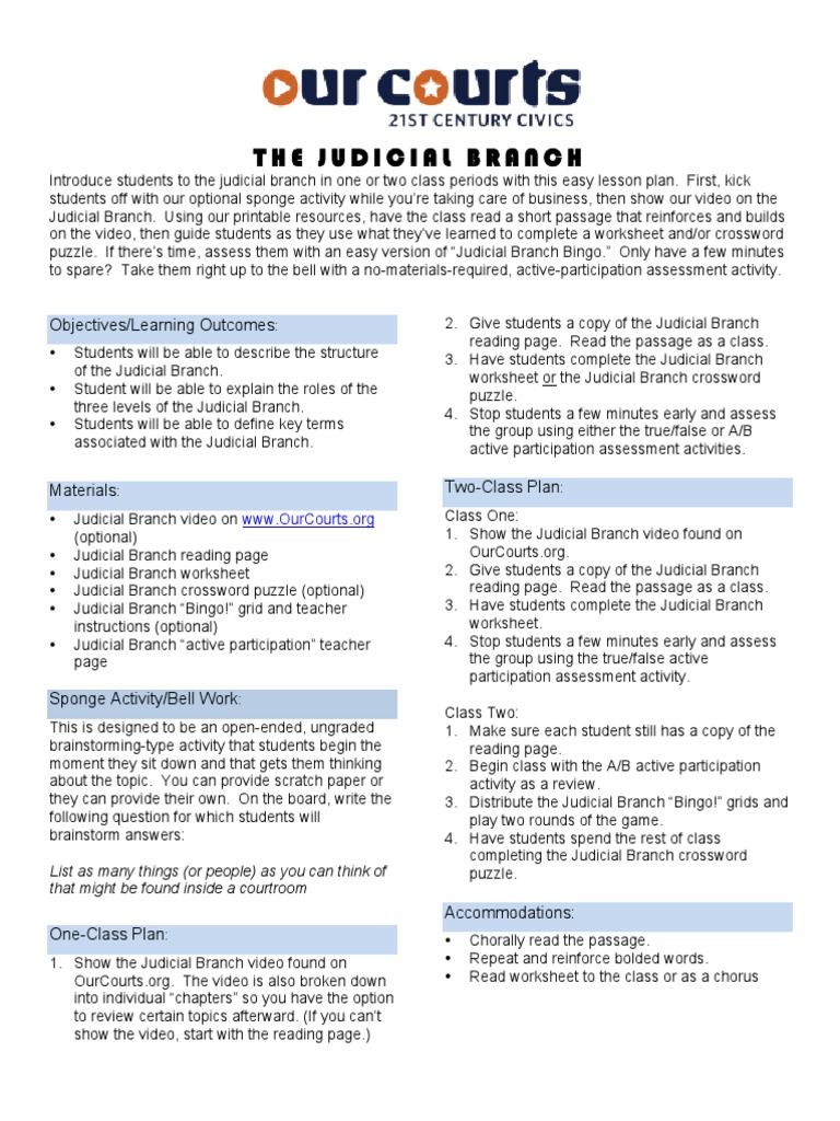 Judicial Branch Lesson Plan | PDF | Supreme Courts | Appellate Court