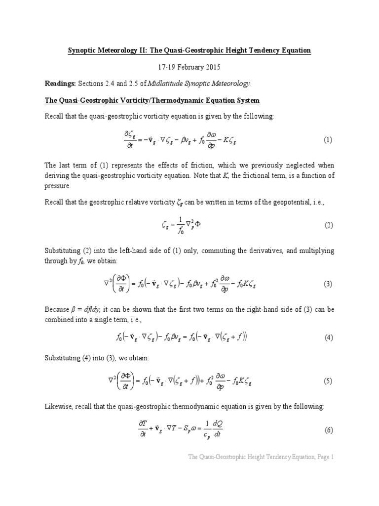 The Quasi-Geostrophic Height Tendency Equation | PDF | Troposphere ...