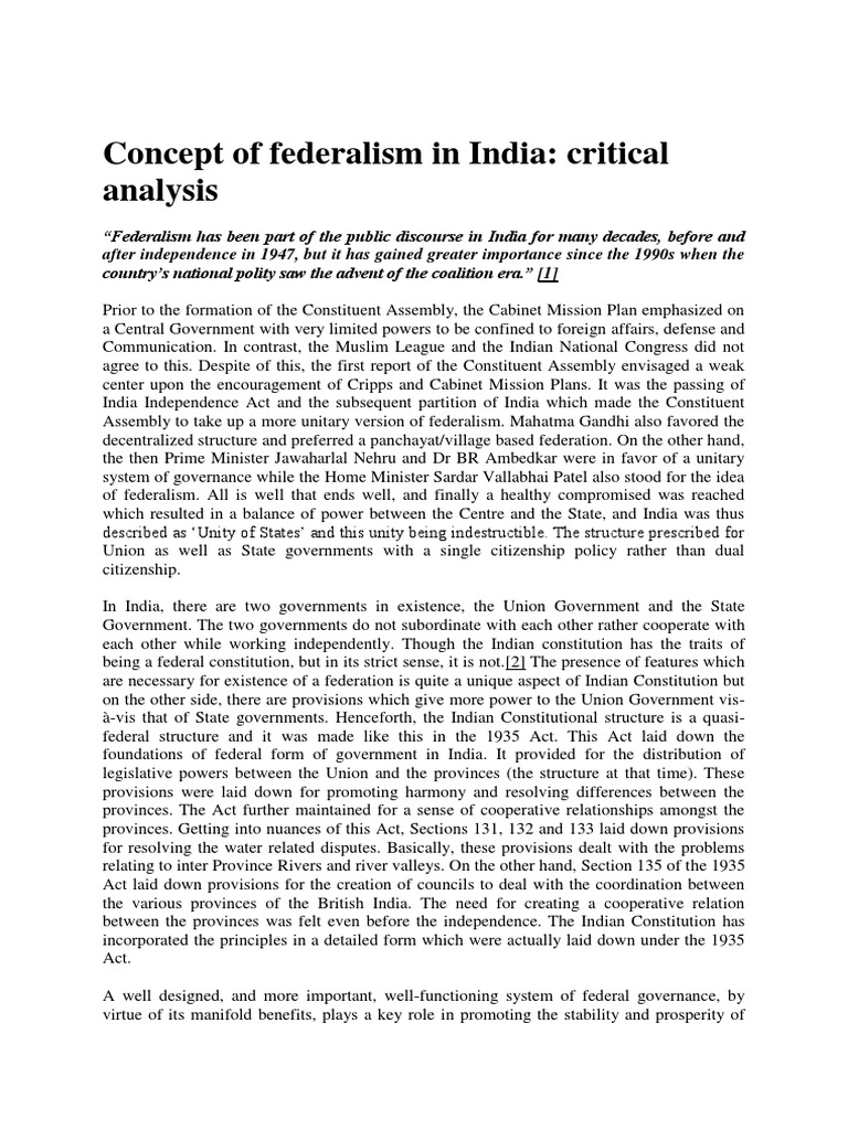 Concept of Federalism in India | PDF | U.S. State | Federalism
