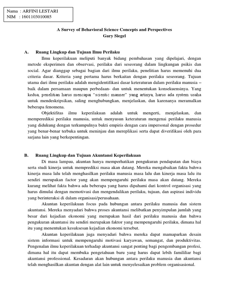 A Survey of Behavioral Science Concepts and Perspectives | PDF