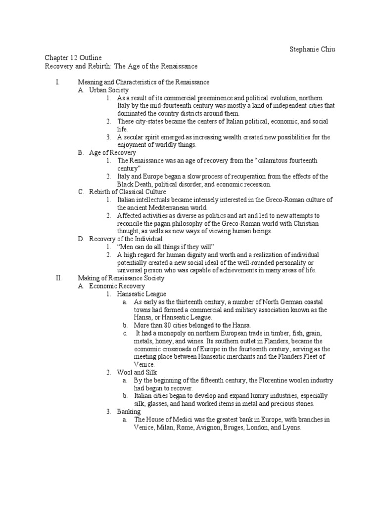 AP Euro - Ch. 12 Outline | PDF | Renaissance | Pope