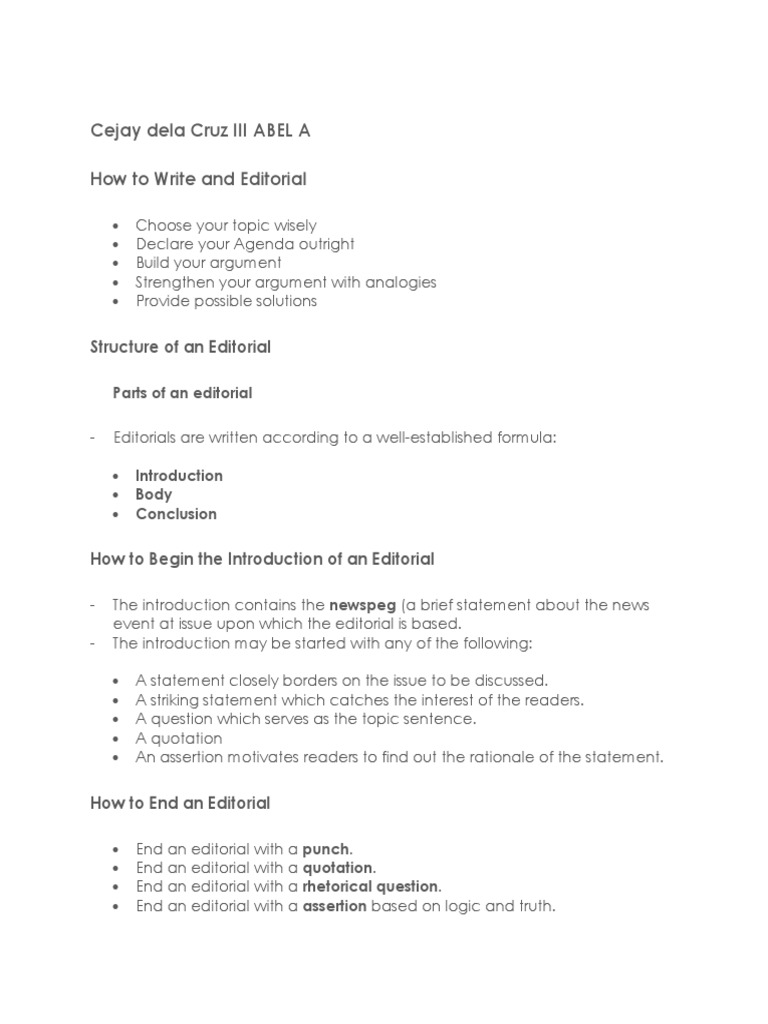Cejay Dela Cruz III ABEL A How To Write and Editorial: Structure of An ...