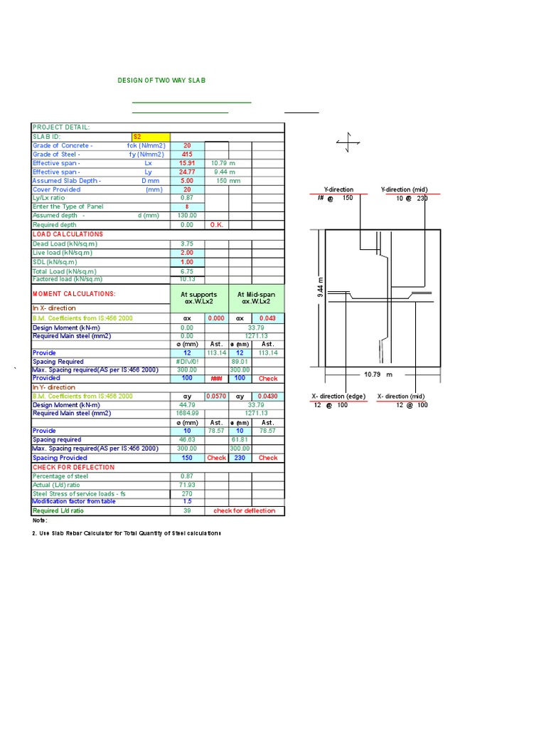 Design of Two Way Slab: Project Detail: Slab Id | PDF | Materials ...