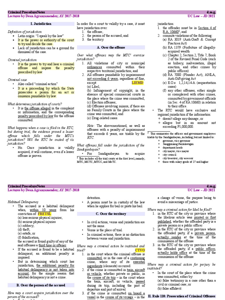 Remedial Law Notes - Criminal Procedure | PDF | Prosecutor | Arrest