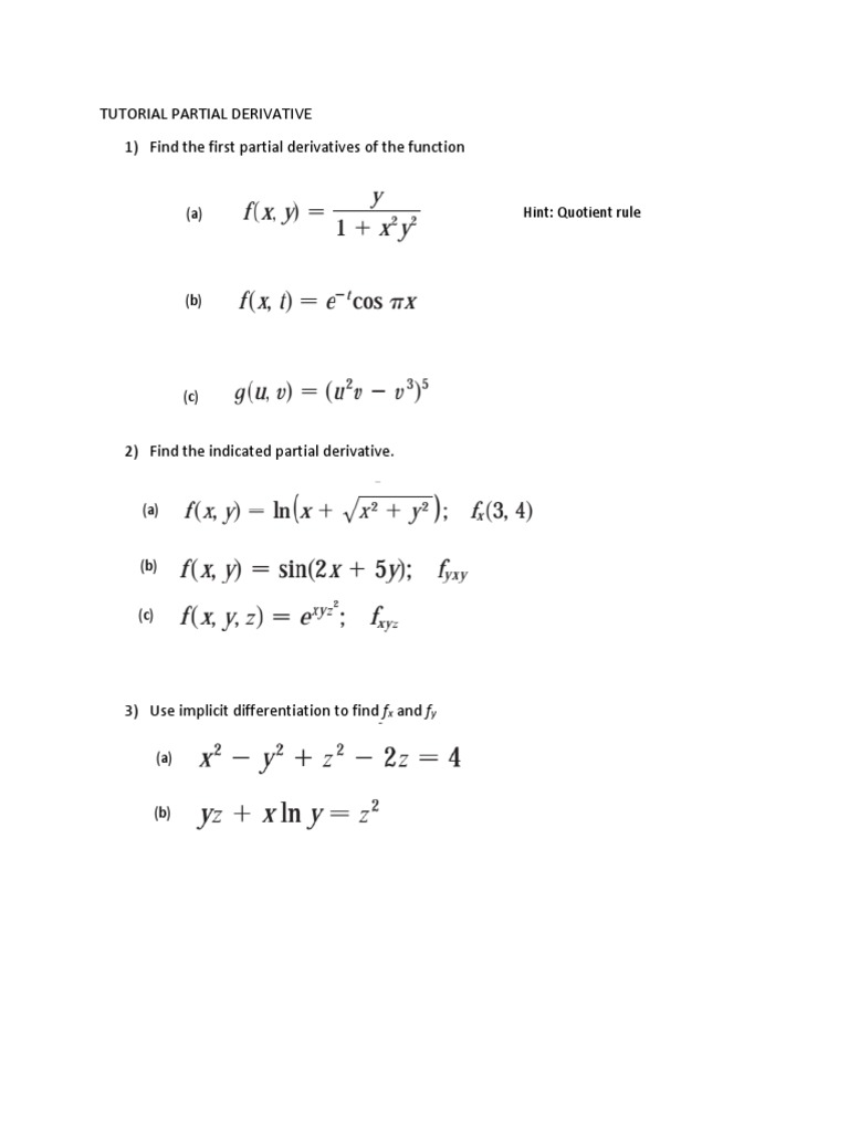 Tutorial Partial Derivative | PDF