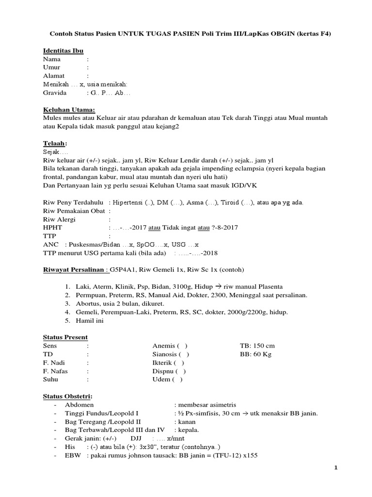 Formulir Status Pasien OBGYN | PDF