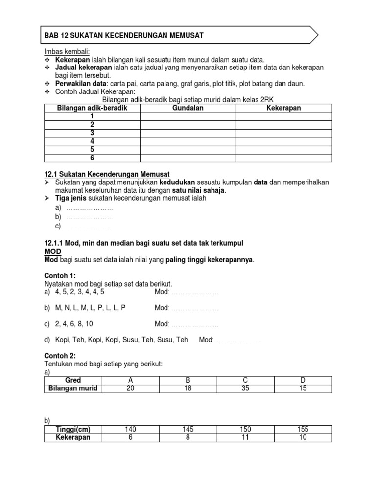 Bab 12 Sukatan Kecenderungan Memusat | PDF