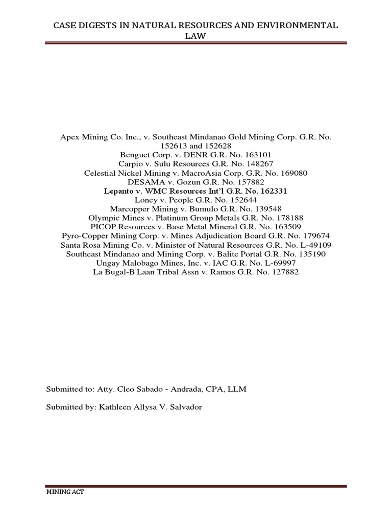 Case Digests in Natural Resources and Environmental LAW: Mining Act ...