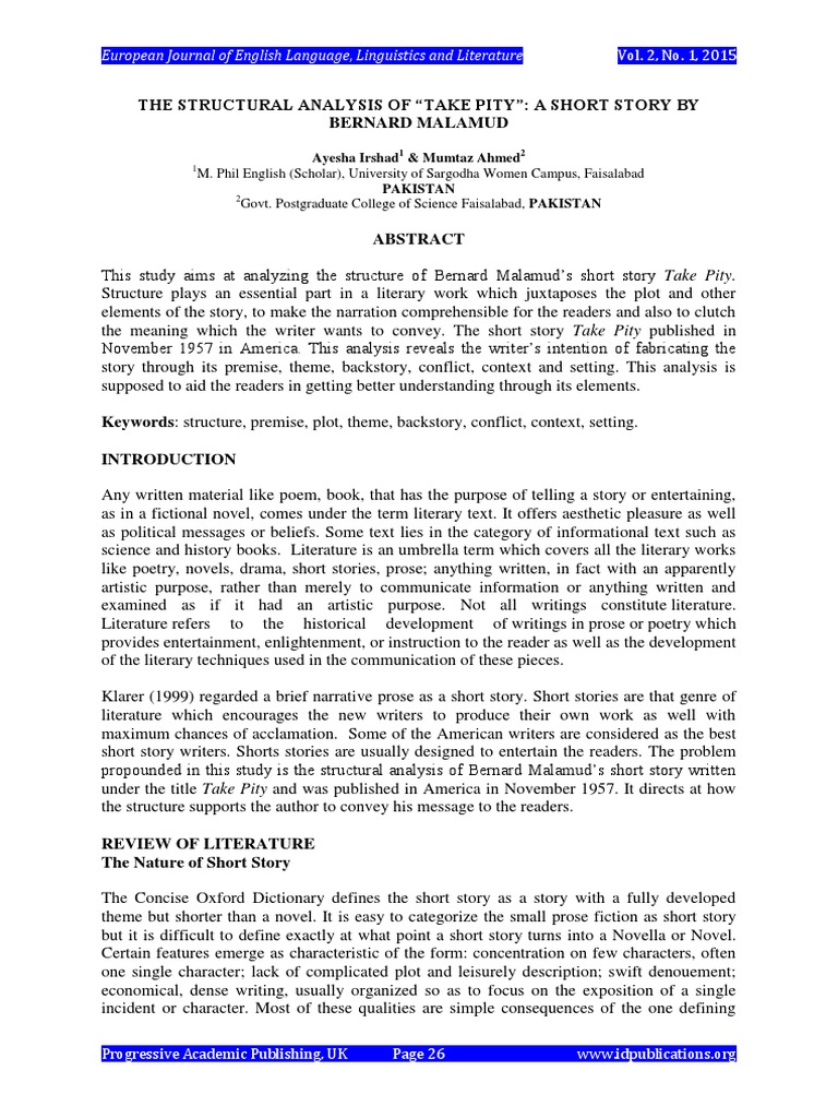 The Structural Analysis of "Take Pity" A Short Story by Bernard Malamud ...