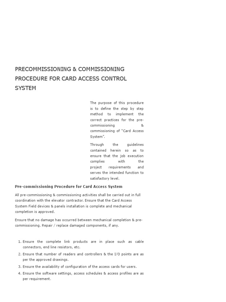 Card Access System Commissioning Guide | PDF | Access Control | Input ...