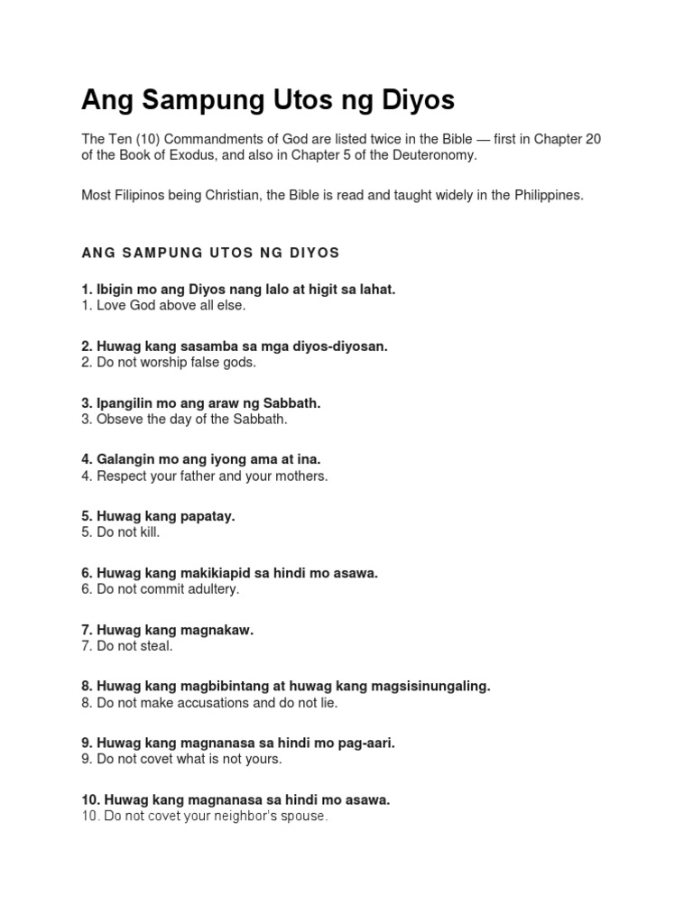 Ang Sampung Utos NG Diyos | PDF