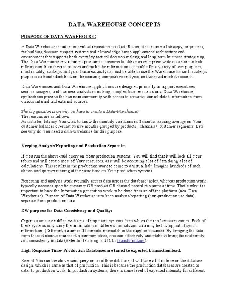 Data Warehouse Concepts | PDF | Data Warehouse | Information Retrieval