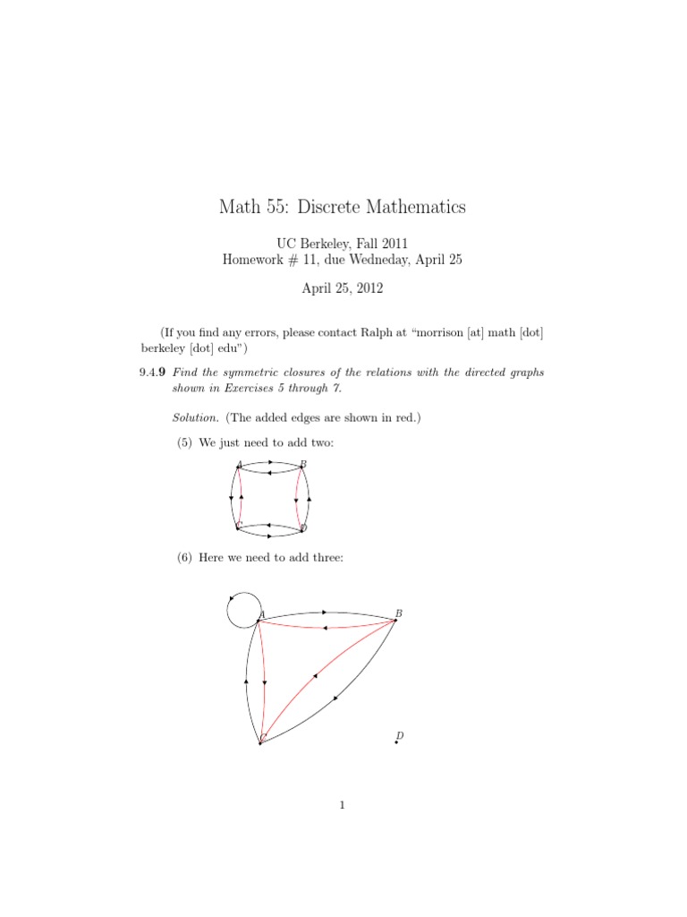 Math 55 Homework #11 Solutions | PDF | Vertex (Graph Theory) | Integer
