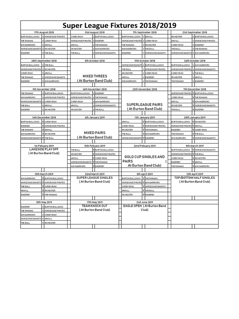 Superleague Darts 18-19 | PDF | Sports