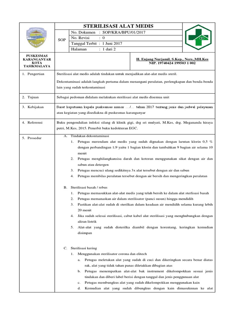 Prosedur Sterilisasi Alat Medis SOP | PDF | Sains & Matematika
