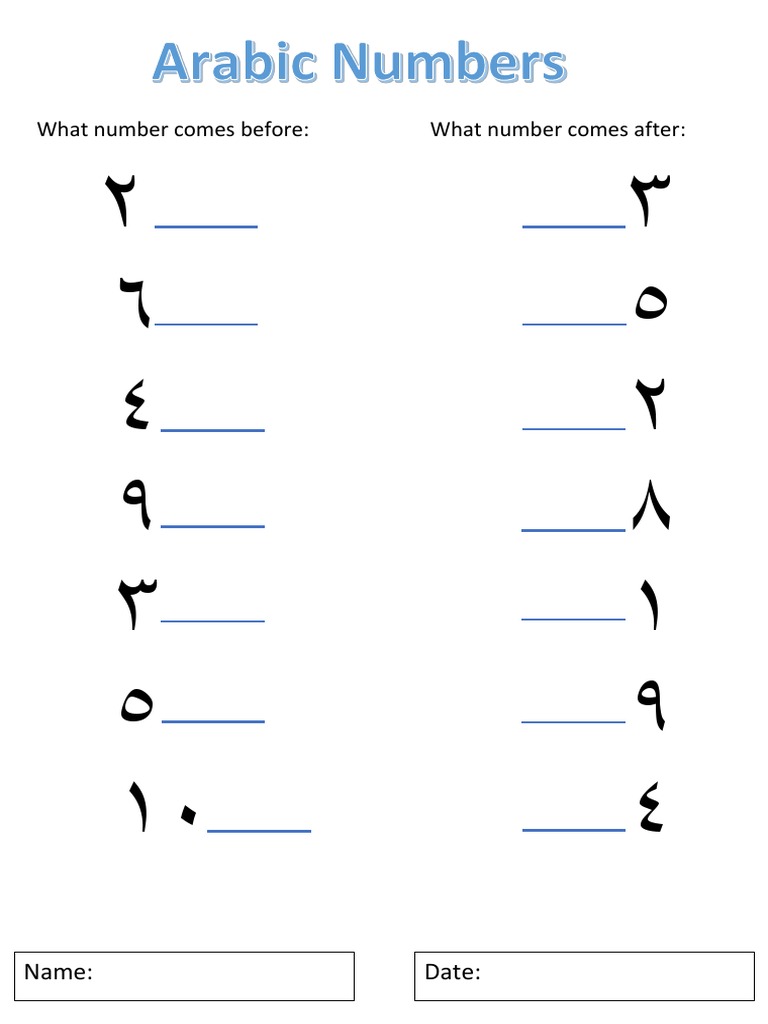 Arabic Numbers Fill in The Gaps | PDF