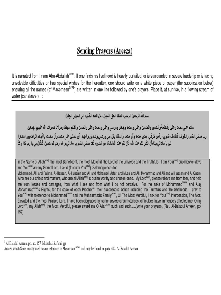 Sending Prayers (Areeza) | PDF | Shia Islam | Islamic Branches