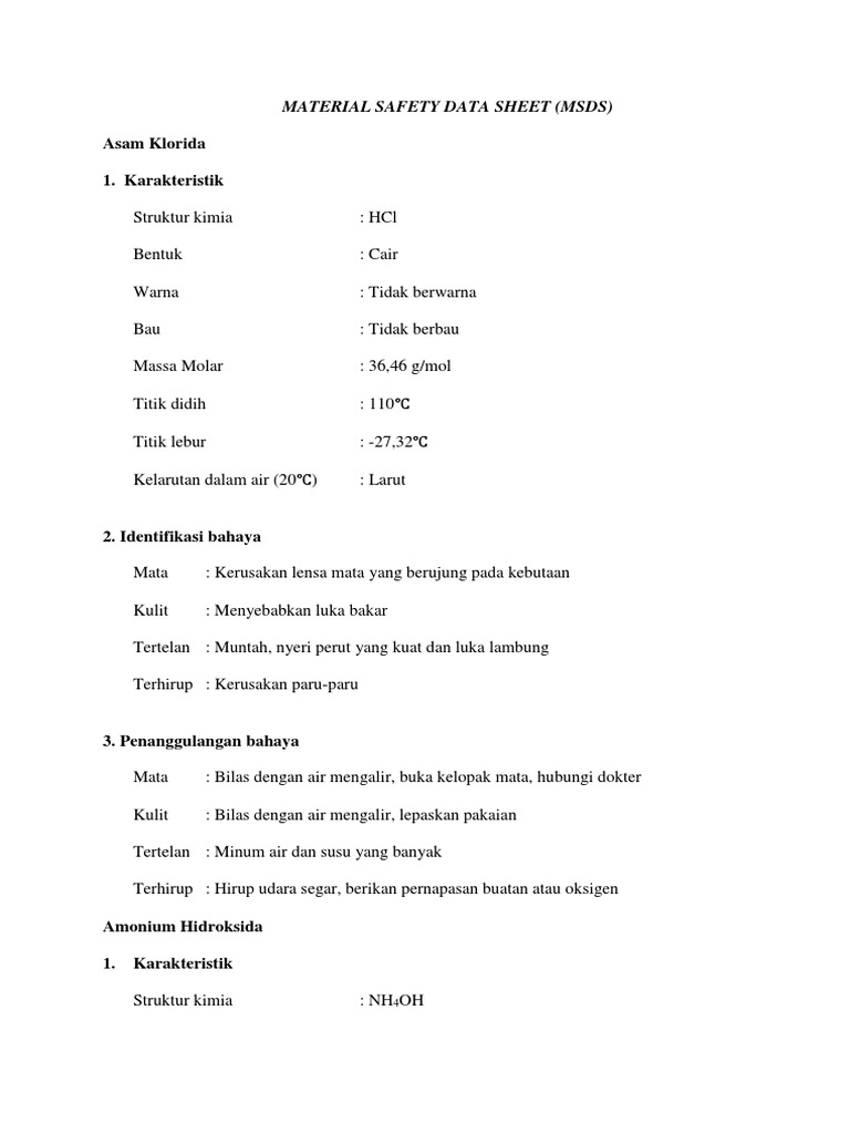 MSDS Bahan Kimia Berbahaya | PDF | Memasak, Makanan, & Anggur ...