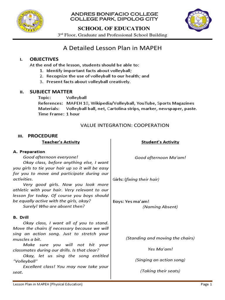 Grade 8 Volleyball Lesson Plan | PDF | Sports