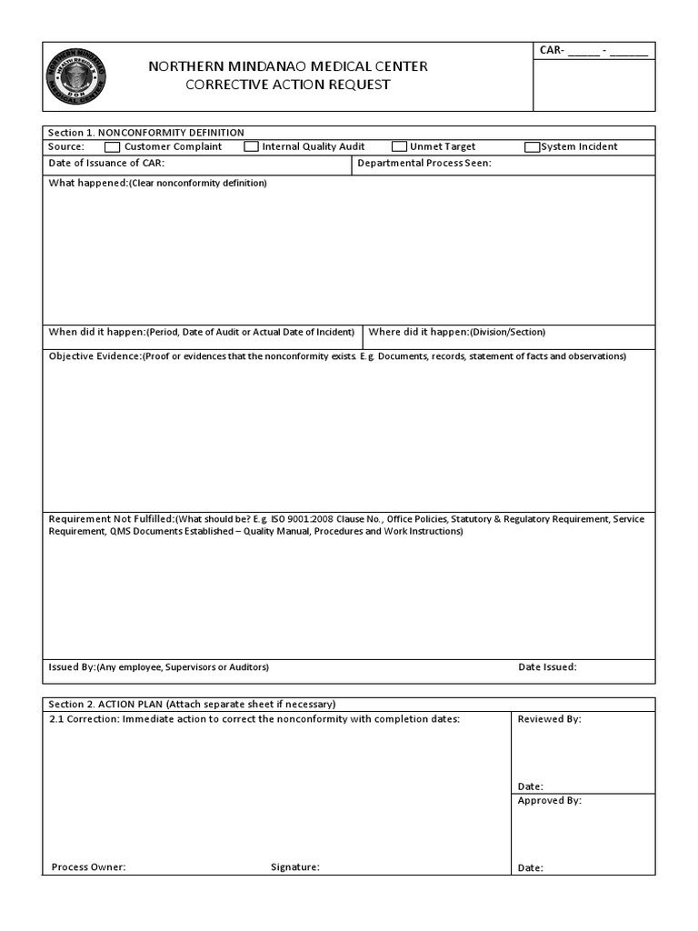 CAR Form R2 - ISO 9001-2015 | Iso 9000 | Audit