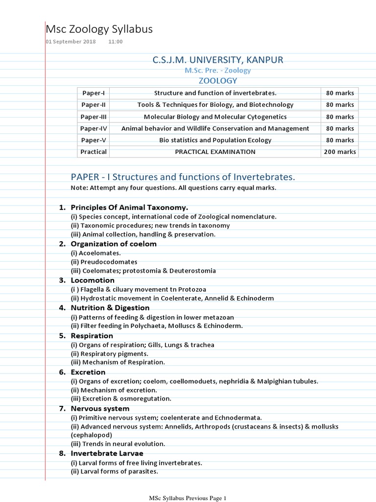 CSJMU MSC Zoology Syllabus | PDF | Ethology | Biostatistics