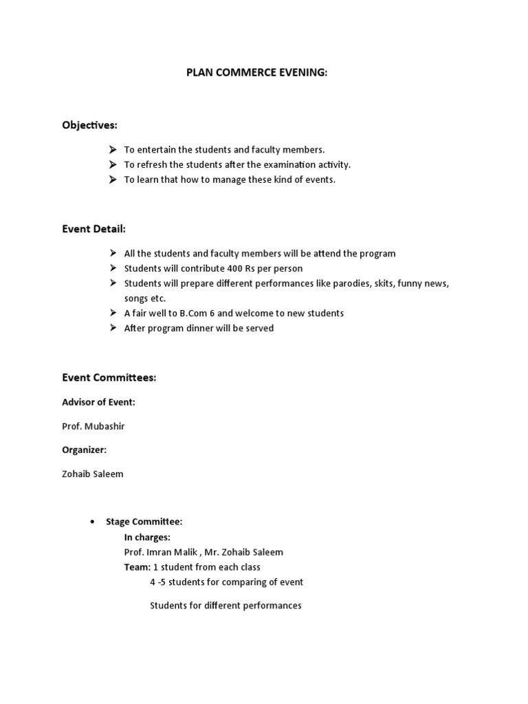 Commerce Evening Event Plan | PDF