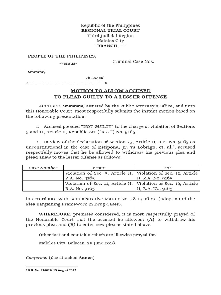 Motion Plea Bargain | PDF