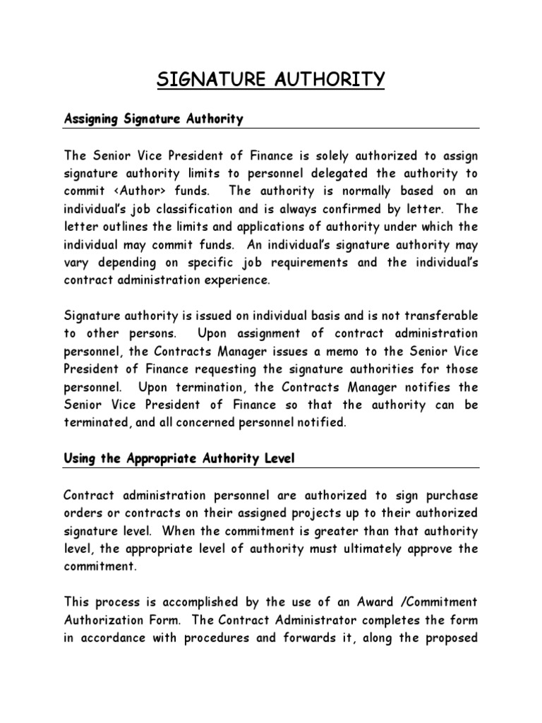 Signature Authority - Sample | PDF