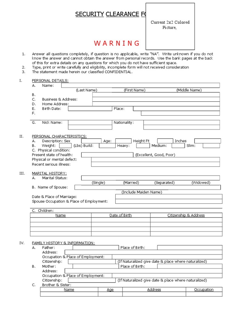 Warning: Security Clearance Form | PDF | Naturalization | Marriage