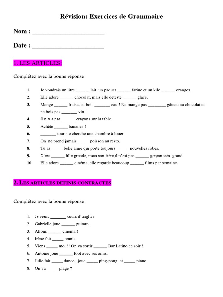Exercices de Révision de Grammaire | PDF | Loisirs