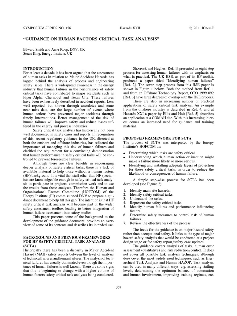 Guidance On Human Factor Critical Task Analysis | PDF | Risk | Hazards