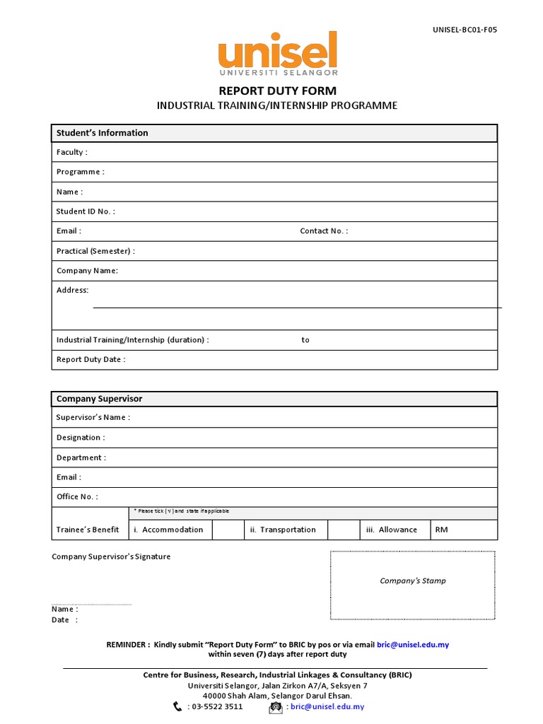 Report Duty Form | PDF