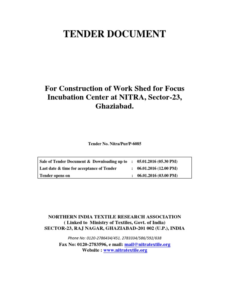 Tender Document: For Construction of Work Shed for Focus Incubation ...