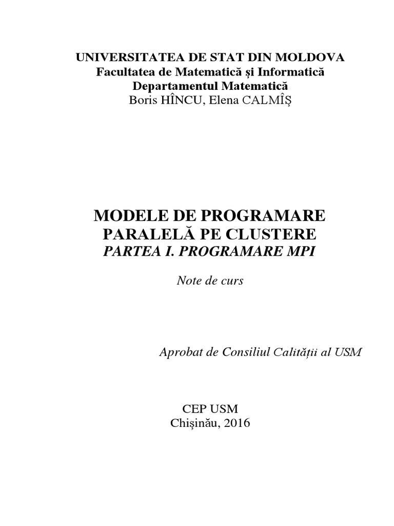 Modele de Programare Paralela Pe Clustere Programare MPI - Editia - 2 ...