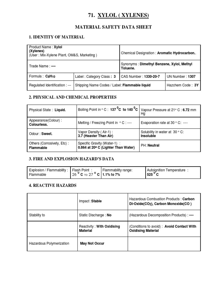MSDS Xylol Xylenes - 16 Points - 1483424707 | PDF | Carbon | Magnesium