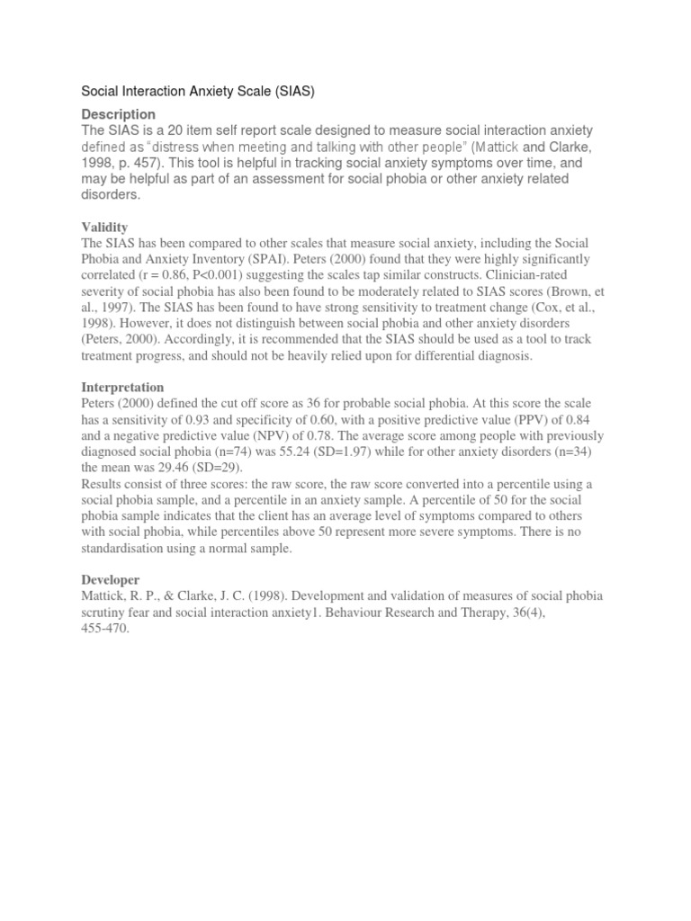 Description: Social Interaction Anxiety Scale (SIAS) | PDF