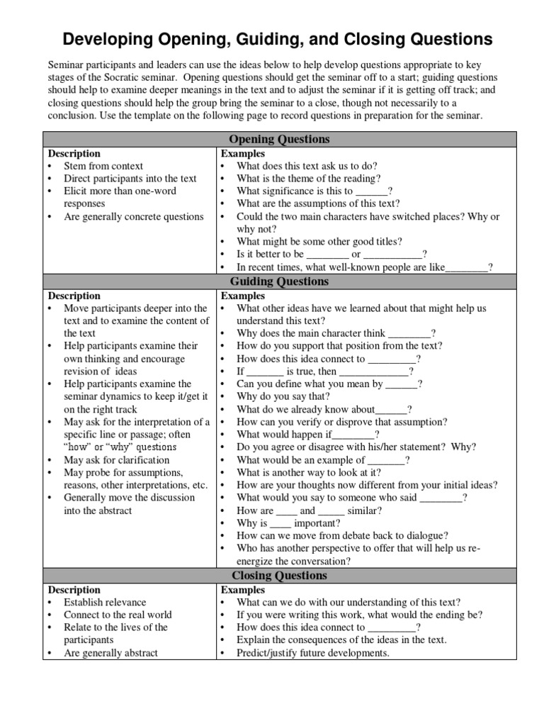 Developing Opening, Guiding, and Closing Questions | PDF | Question ...