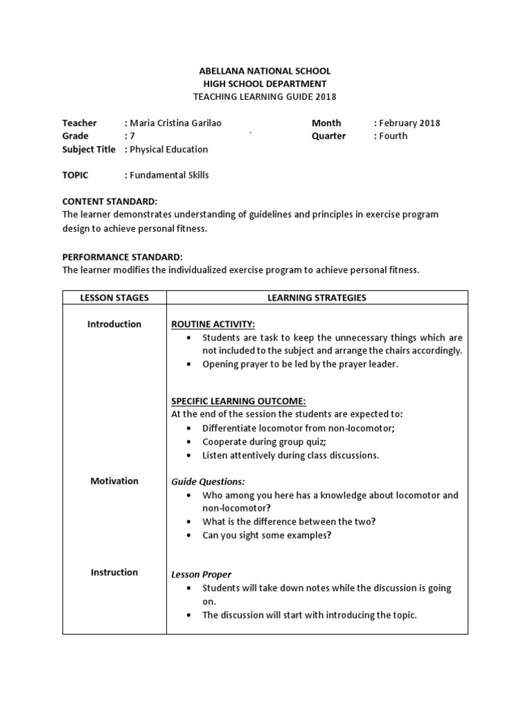 Fundamental Skills LP | PDF | Physical Fitness | Learning