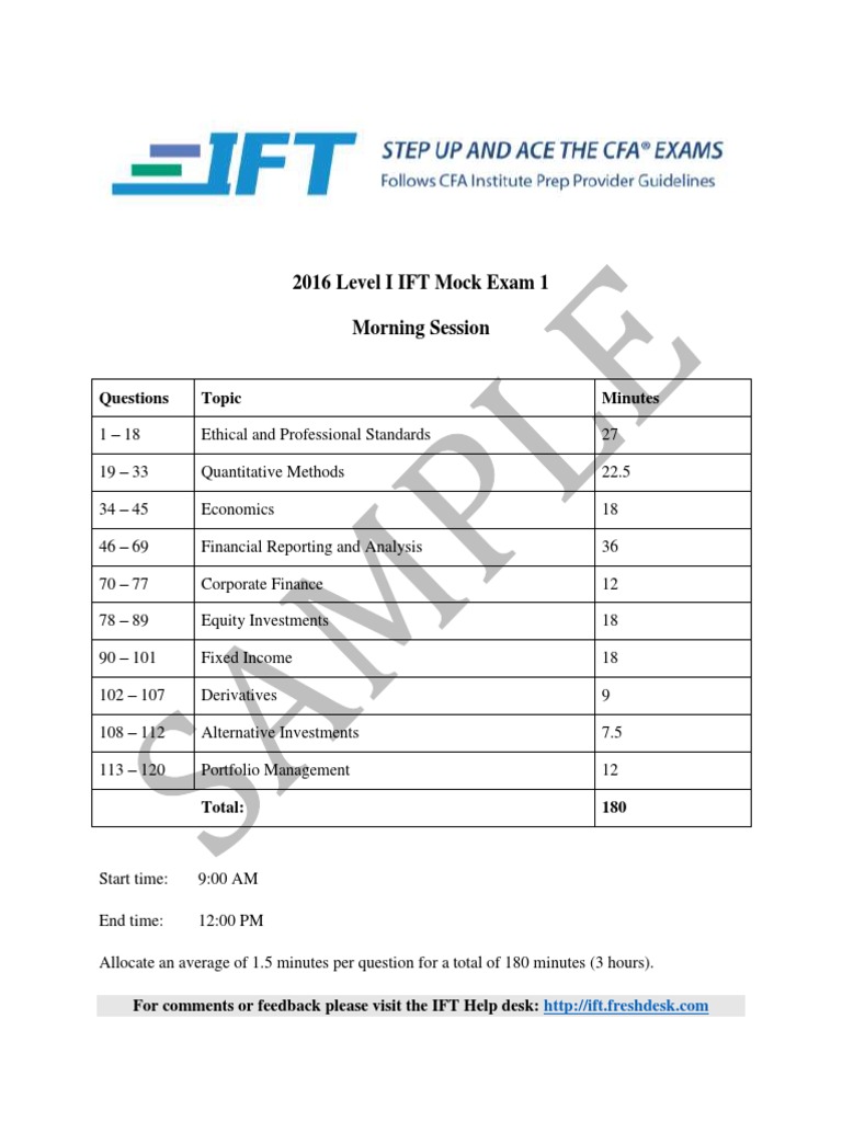 2016 Level I IFT Mock Exam 1 Morning SAMPLE | PDF | Stocks ...