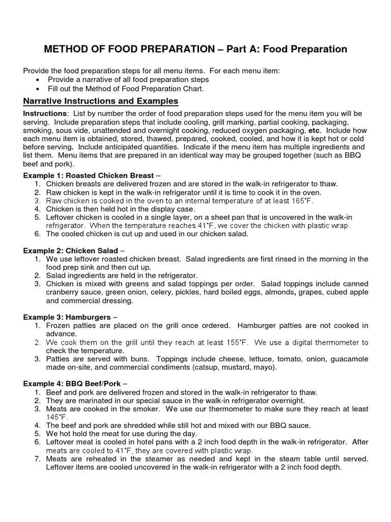METHOD OF FOOD PREPARATION - Part A: Food Preparation: Narrative ...