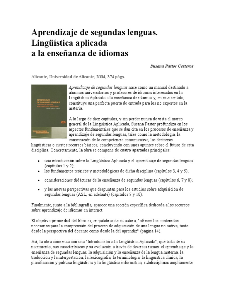 Aprendizaje de Segundas Lenguas | PDF