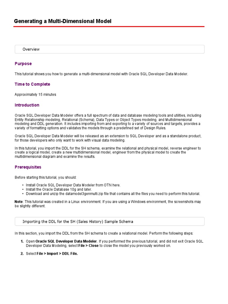 Generating A Multi-Dimensional Model PDF | PDF | Oracle Database | Relational Model