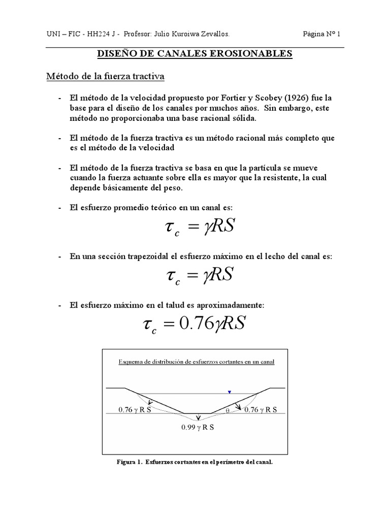 02 Diseño De Canales Erosionables Pdf Fricción Fuerza