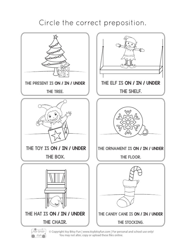 Christmas Prepositions of Place Worksheets | PDF