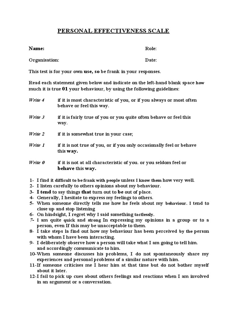 Personal Effectiveness Scale | PDF | Creative Commons | Cognitive Science