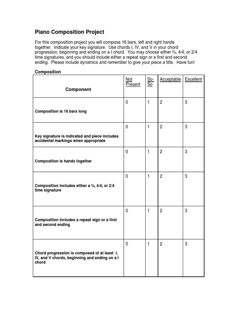 Piano Composition Rubric | PDF