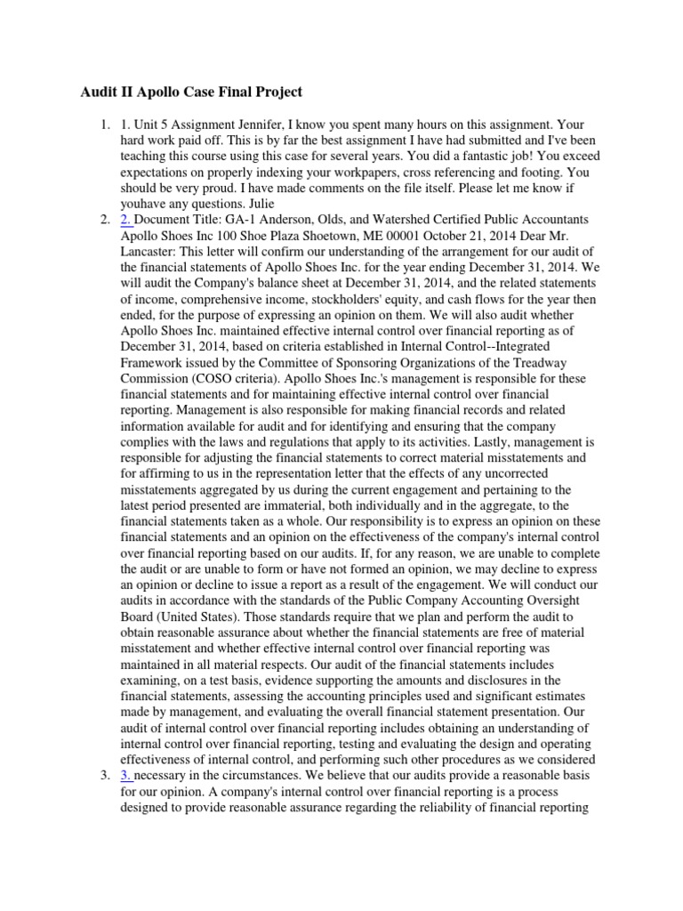 Audit II Apollo Case Final Project Sample | PDF | Internal Control | Audit
