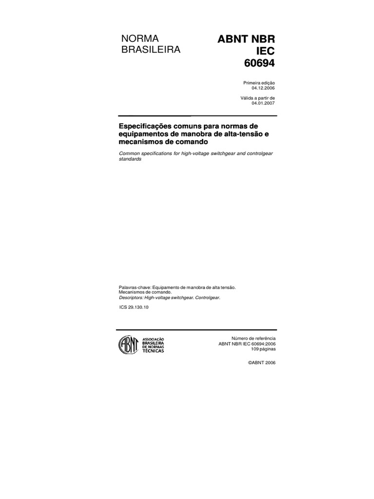 NBR Iec 60694 - 2006v1 | PDF | Umidade relativa | Temperatura