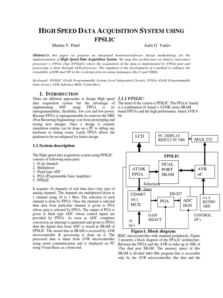 High Speed Data Acquisition System Using Fpslic | PDF | Field Programmable Gate Array | Analog ...