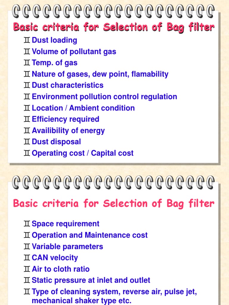 Basic Criteria For Selection of Bag Filter | PDF | Chemistry | Materials